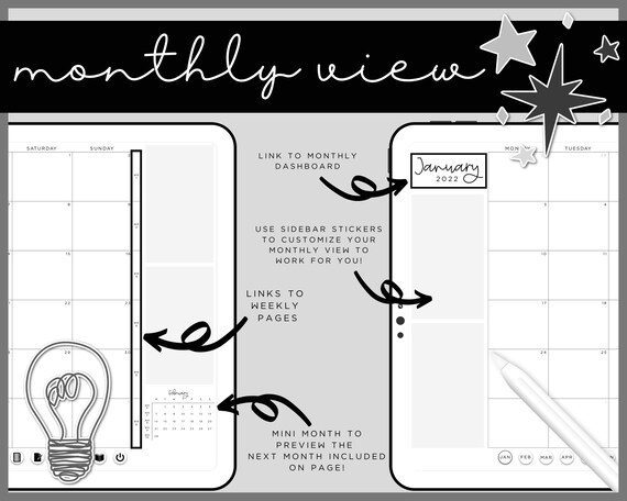 Customizable Digital Planner | Dated 2022 Black & White Prosper You ...