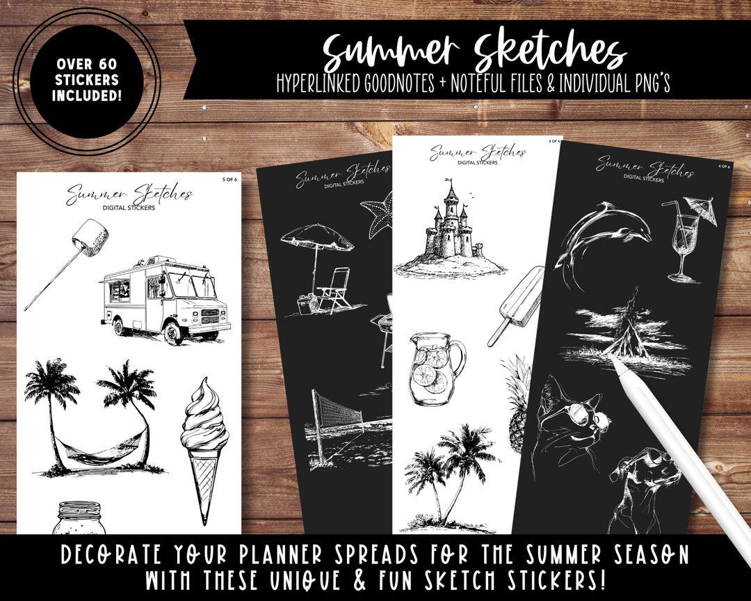 Summer Sketches Digital Sticker Collection | Digital Planner Stickers ...