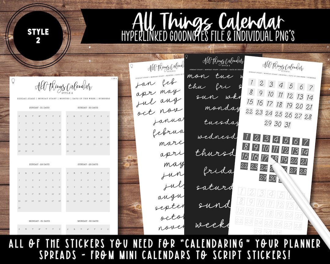 All Things Calendar Style 2 | Perpetual Mini Calendars & Scripts ...
