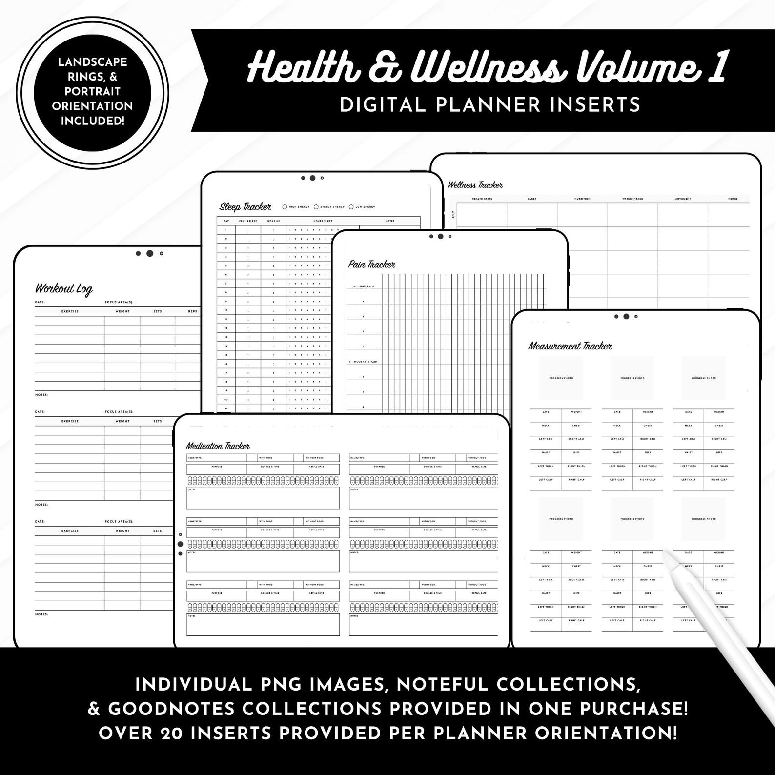 Health & Wellness V1 Planner Inserts | Portrait + Landscape + Ringed ...