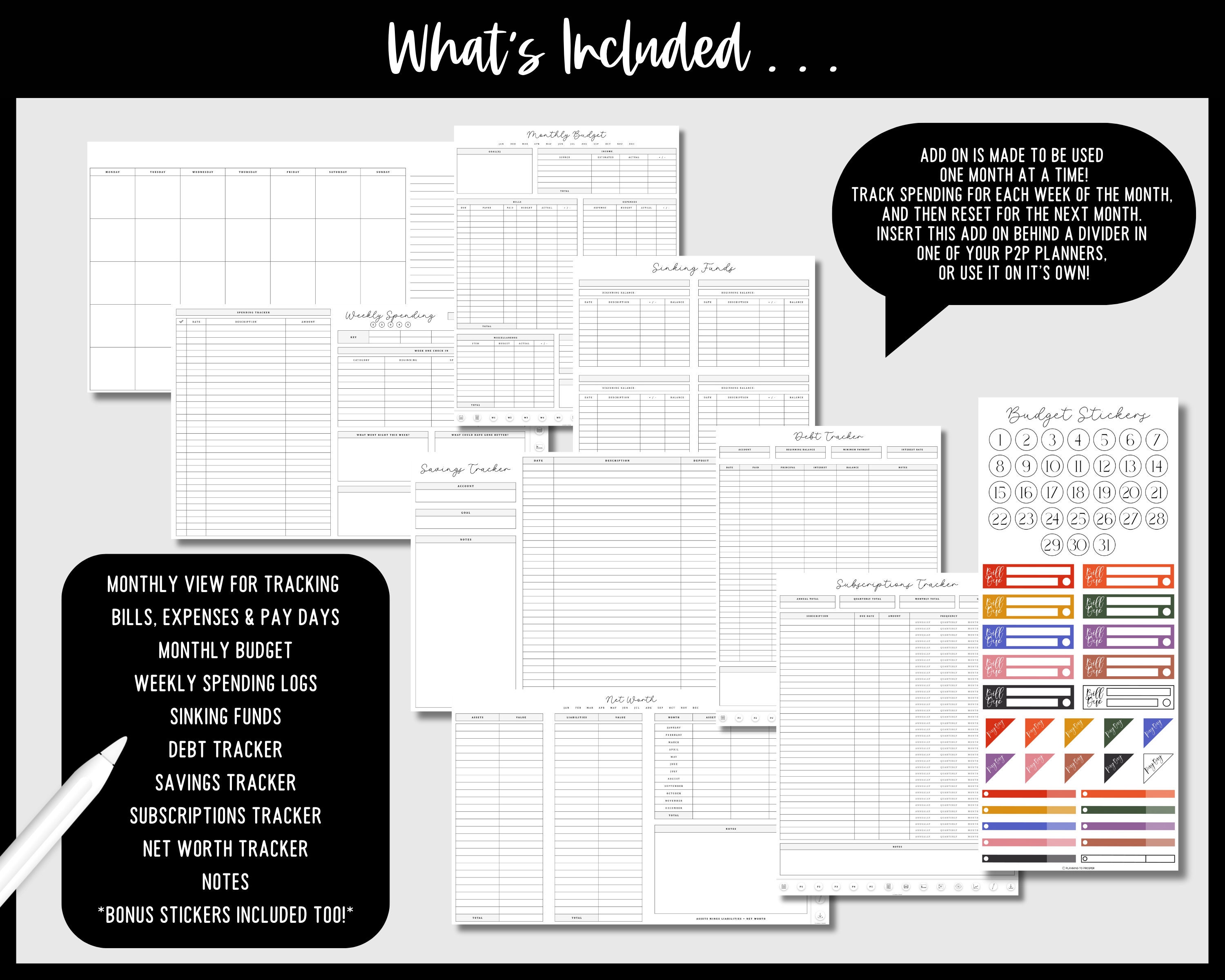 Monthly Budget Planner Add on | Digital Budget Stickers Included ...