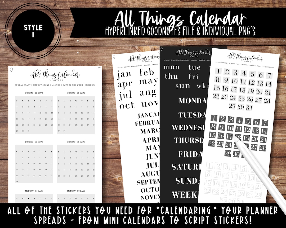 All Things Calendar Style 1 | Perpetual Mini Calendars & Scripts ...