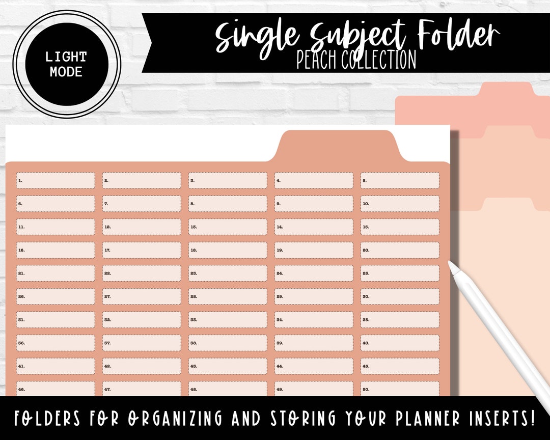 Digital Single Subject Folders | Peach Collection | Light Mode ...