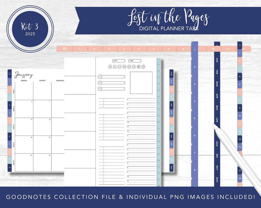 2025 Kit 3 Digital Planner Tabs | Lost in the Pages | Goodnotes ...