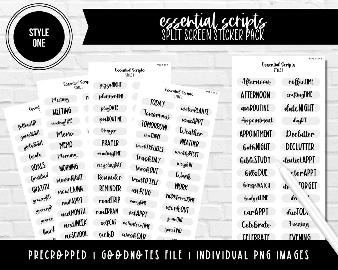 Essential Digital Script Stickers | Style One | 150 Stickers | Pre ...