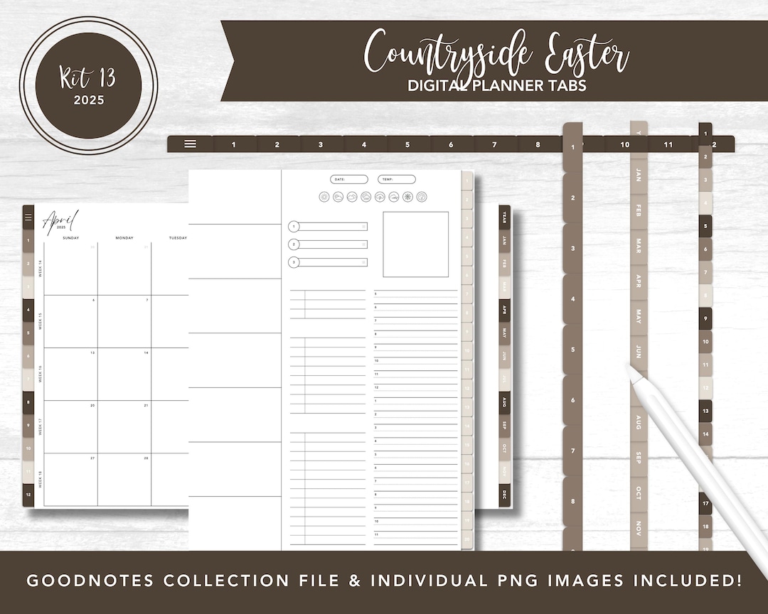 2025 Kit 13 Digital Planner Tabs | Countryside Easter | Goodnotes ...
