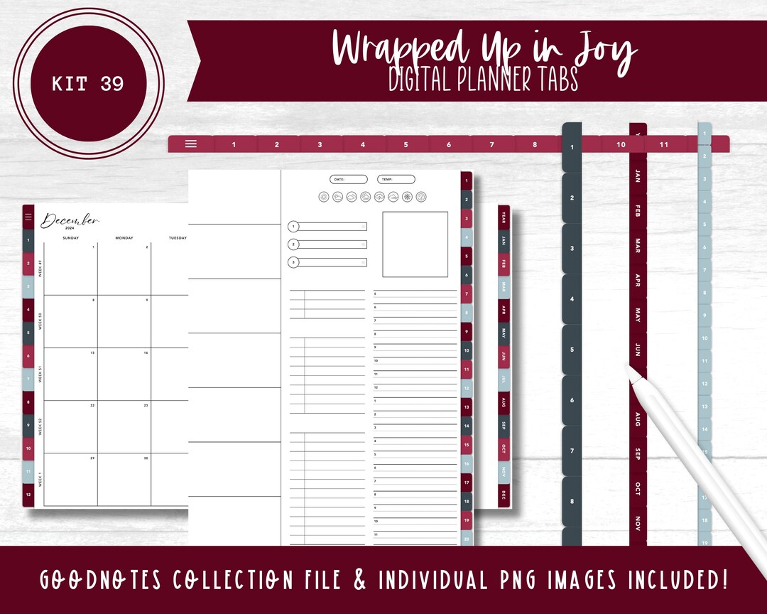 2024 Kit 39 Digital Planner Tabs | Wrapped up in Joy | Goodnotes ...