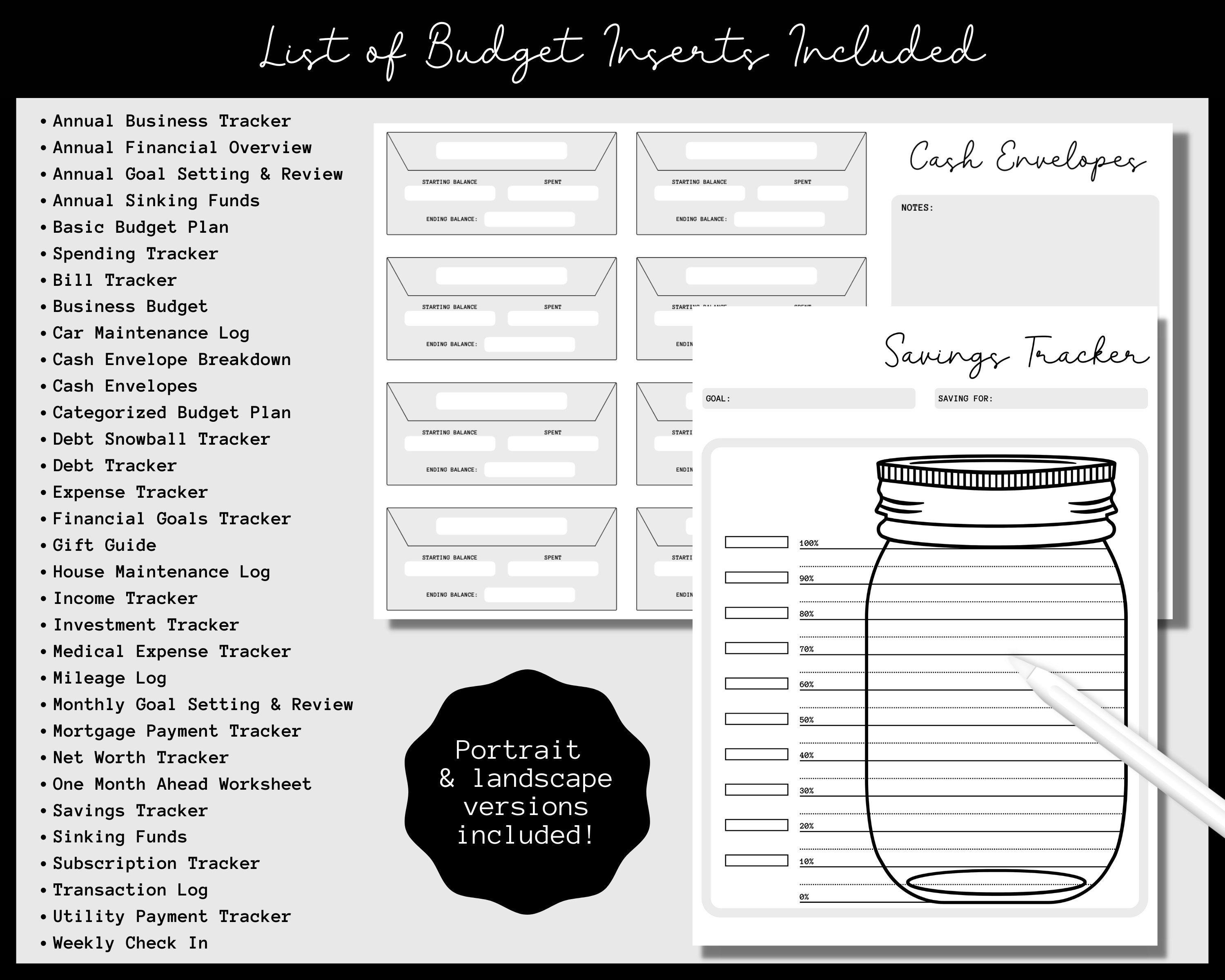 Light Mode Digital Budget Inserts | 80 Worksheets Included in Both ...