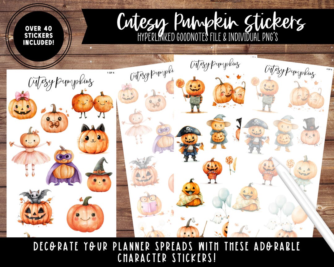 Cutesy Pumpkin Digital Sticker Collection | Digital Planner Stickers ...
