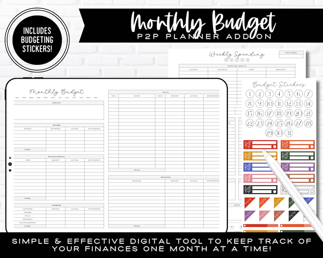 Monthly Budget Planner Add on | Digital Budget Stickers Included ...