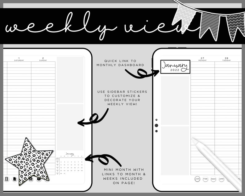 Customizable Digital Planner | Dated 2022 Black & White Prosper You ...