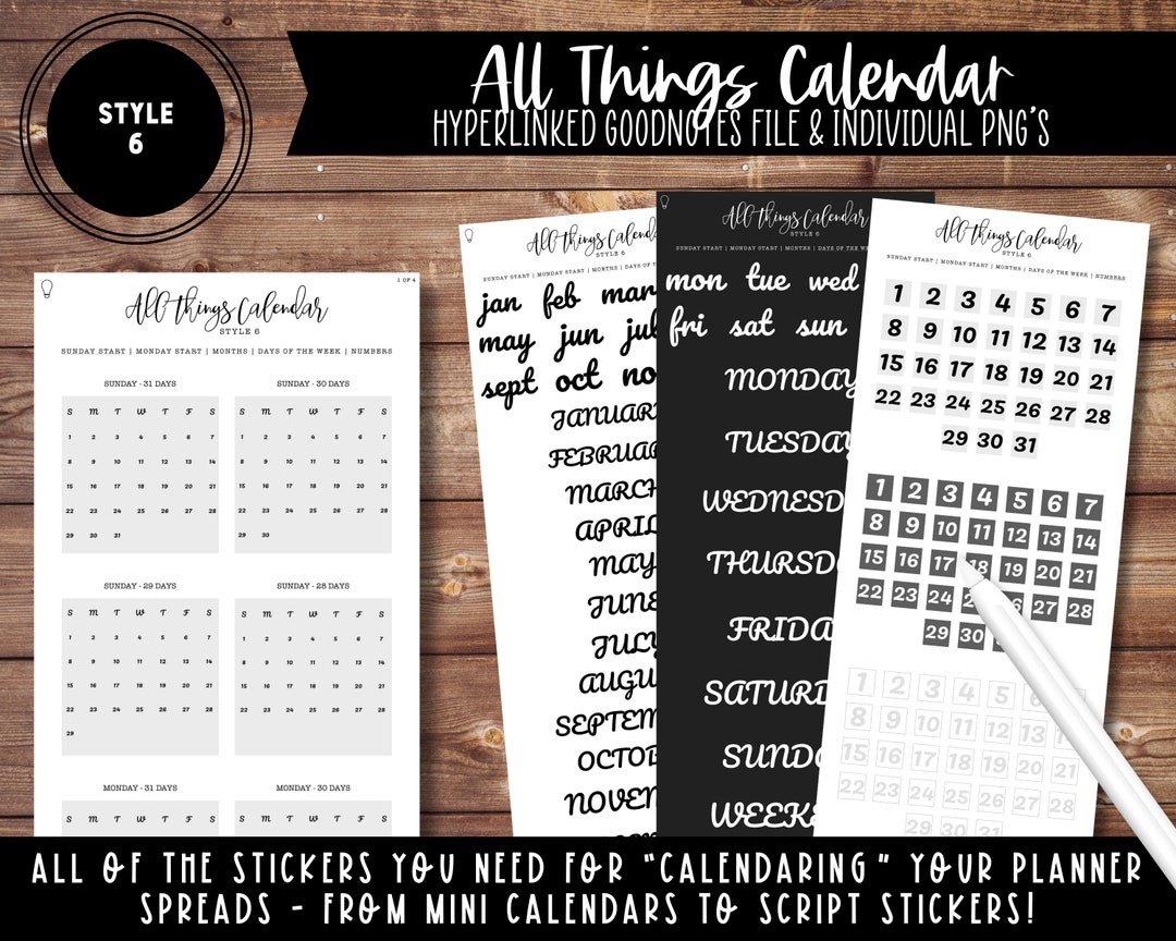 All Things Calendar Style 6 | Perpetual Mini Calendars & Scripts ...