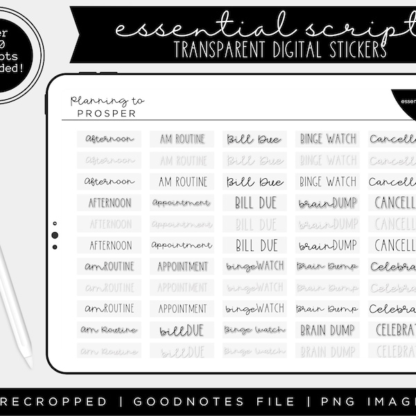Transparent Script Stickers Digital - Etsy