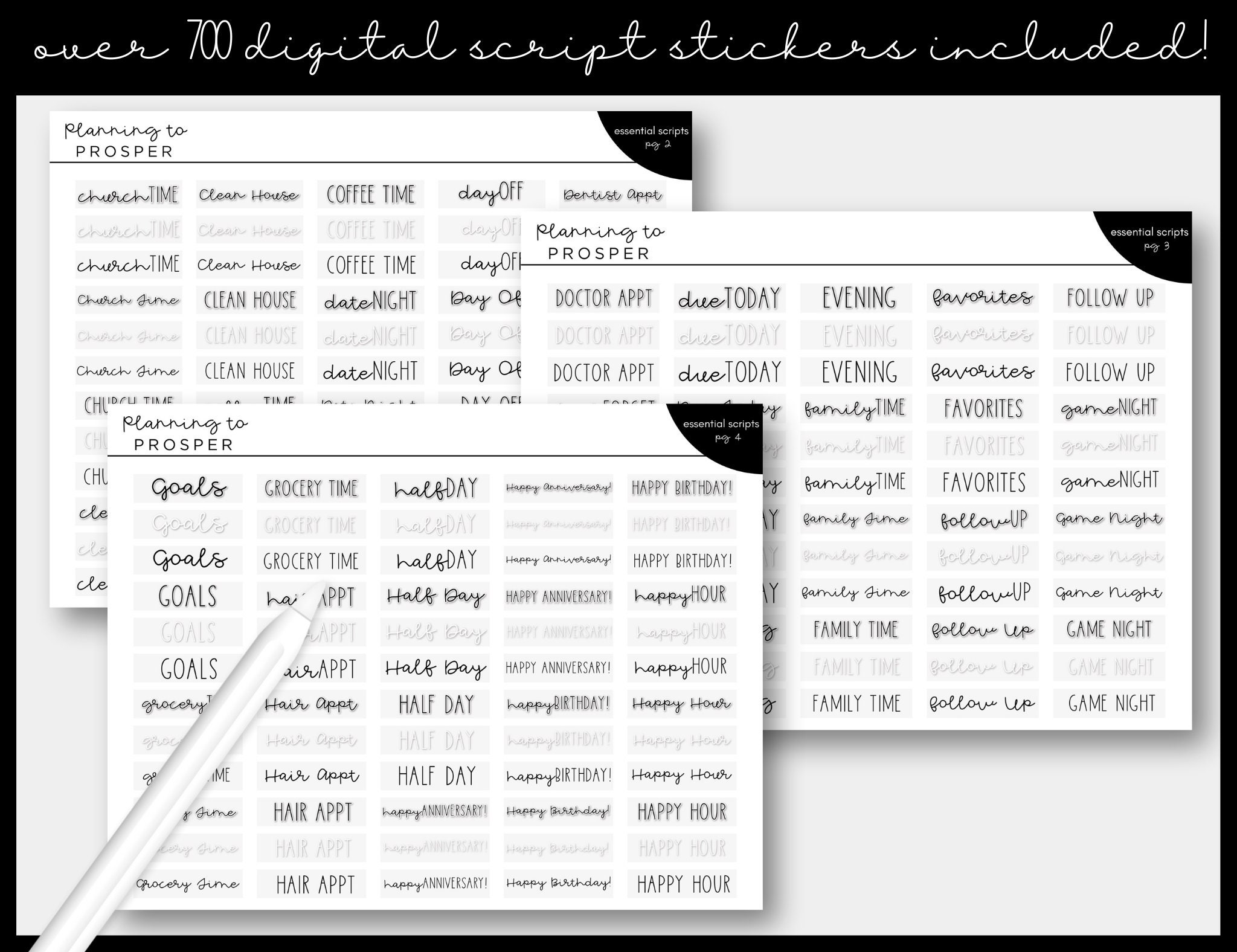 Essential Script Stickers Over 700 Transparent Script - Etsy