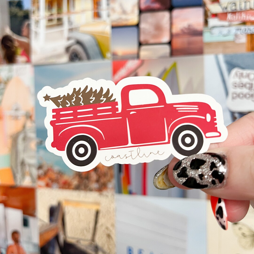 Pickup Truck With Christmas Tree Sticker Christmas Sticker Laptop ...