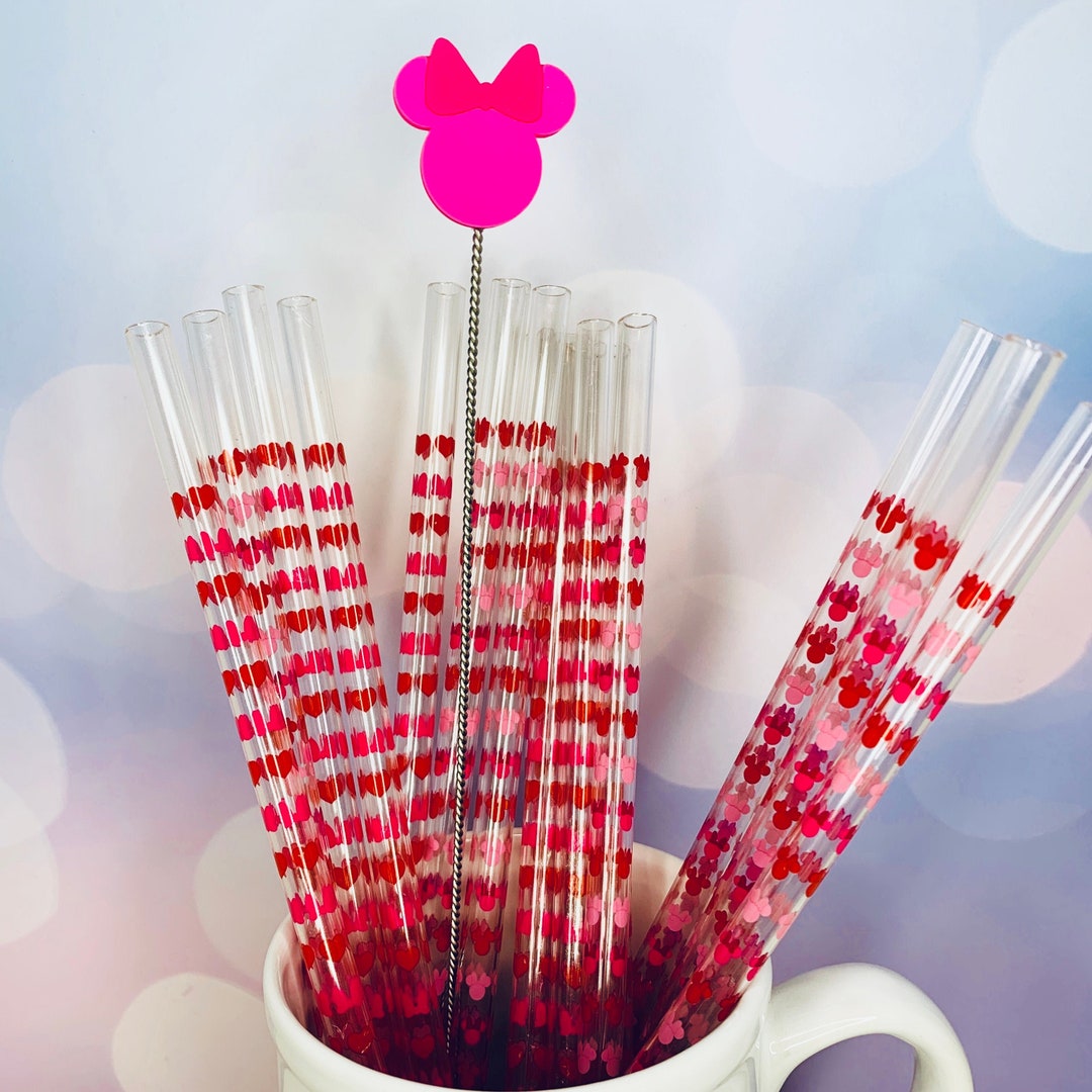 Reusable DISNEY MINNIE MOUSE Straws Pink Red Minnie Ears Hearts ...
