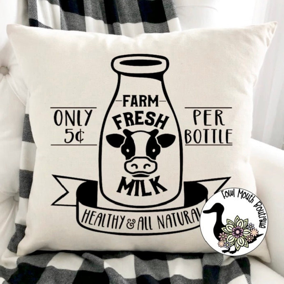 Farm Fresh Milk Vintage Milk Bottle With Cow Pillow Country Farmhouse ...