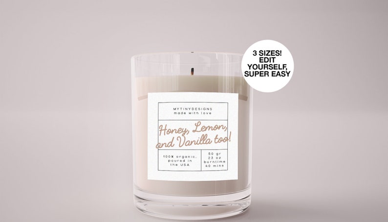 Candle Label Template Cute Handwritten 3 Sizes / Aesthetic DIY Candle ...