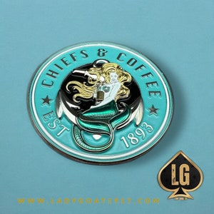 Chiefs and Coffee Mermaid Challenge Coin | Lady Goat | Navy Chief ...