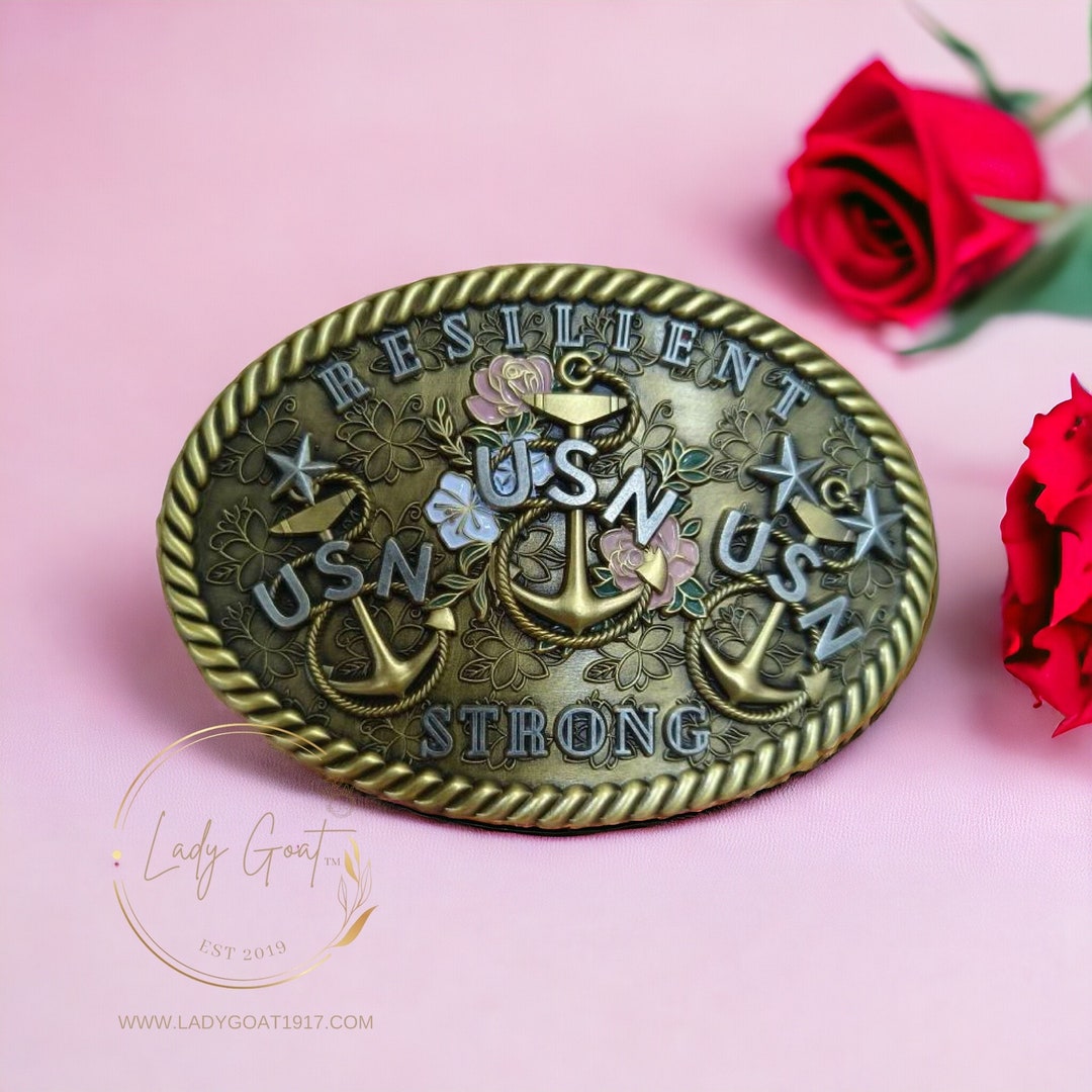 Resilient and Strong Floral Belt Buckle Lady Goat Chick Chief Navy ...