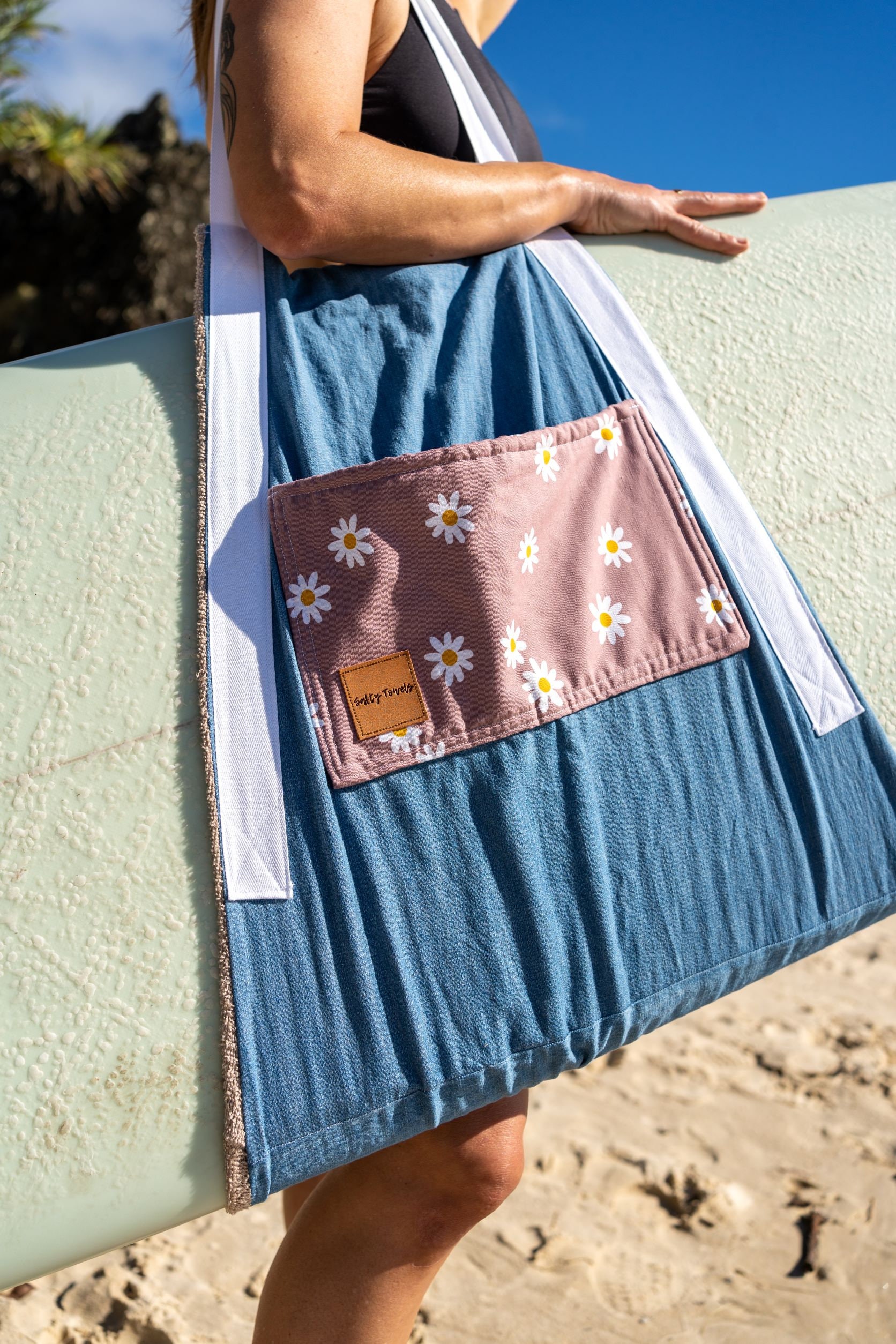 Salty Towels || Surf Sling Surfboard Carrier || Denim + Retro Mauve ...
