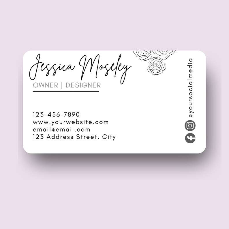 Pretty Business Card Template, INSTANT DOWNLOAD, Printable Business ...