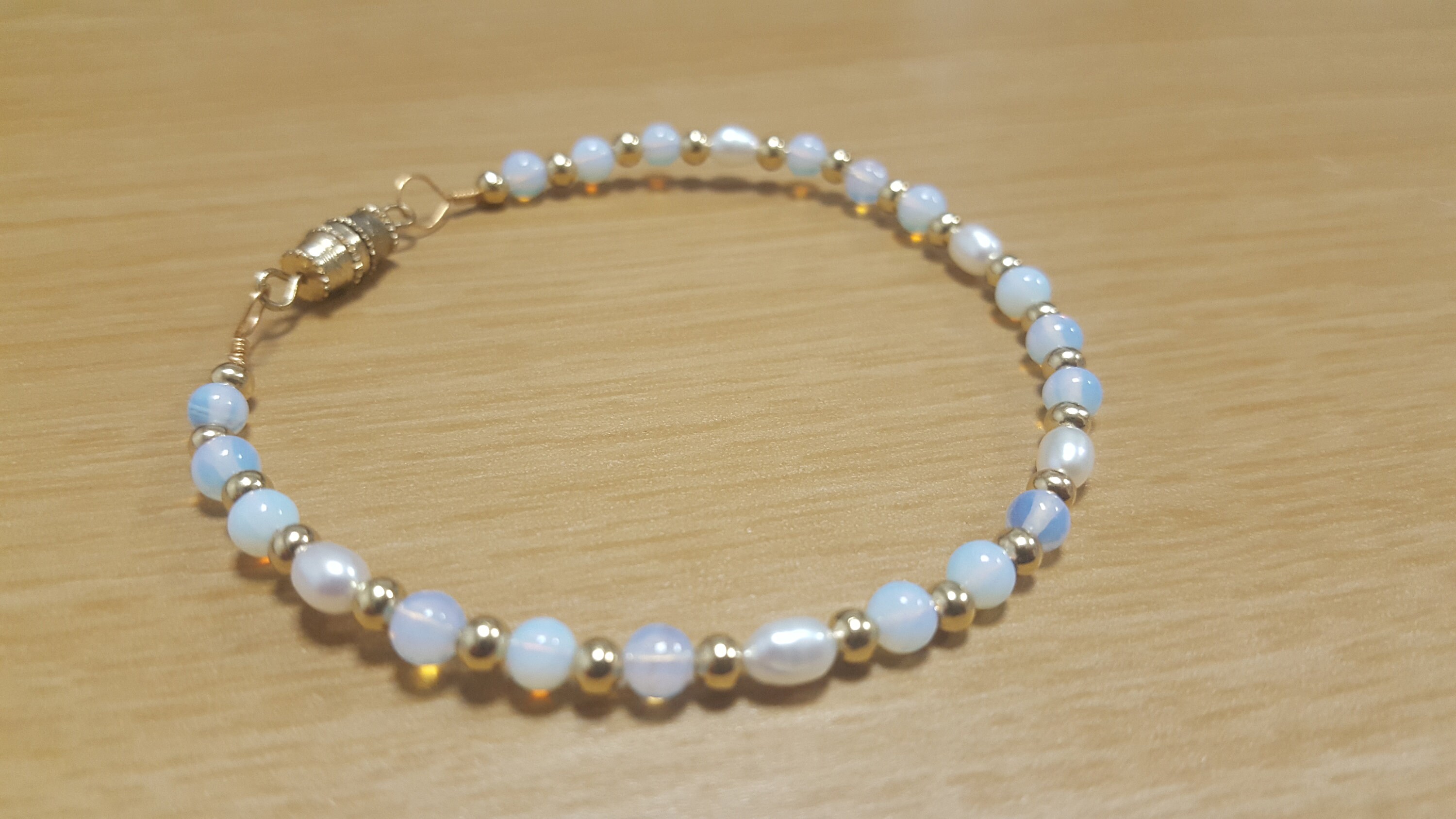 White Pearl and Moonstone Bracelet With 18 Ct Gold Plated Beads ...