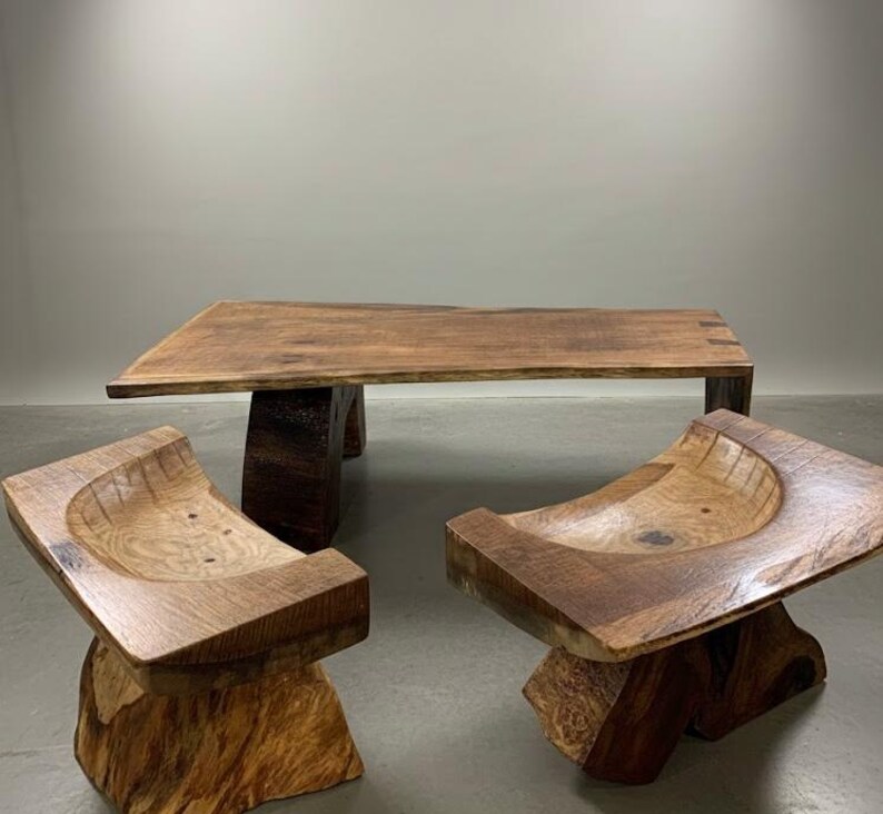 Live Edge Oak Waterfall Bench | Hand-cut Bow Tie Splines, Artisan ...