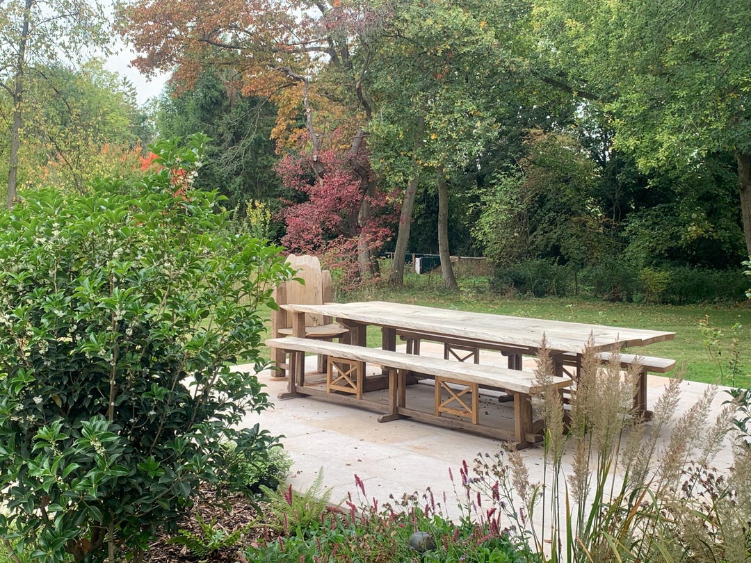 Solid Oak Slab Table With Benches - Etsy