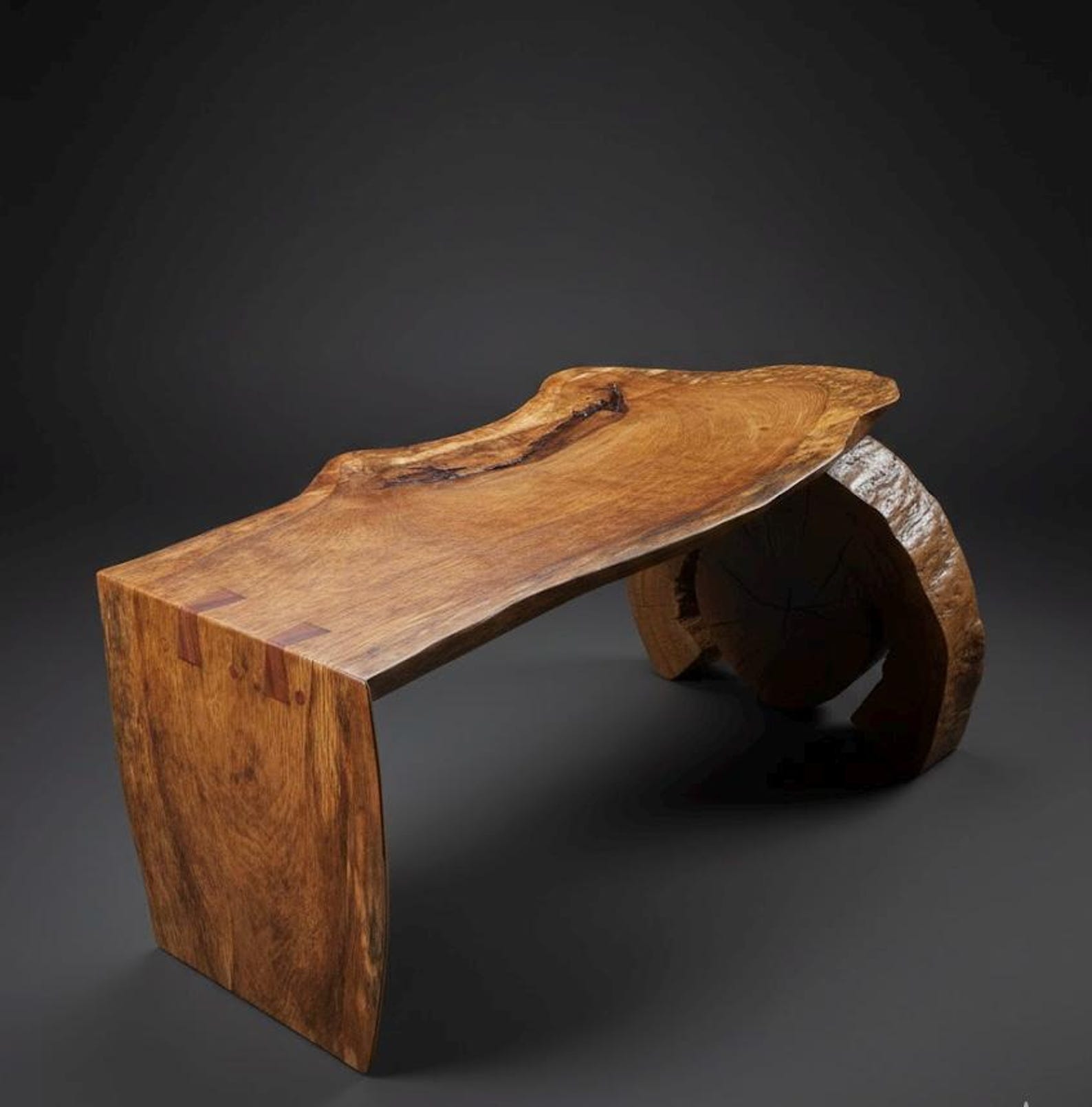 Live Edge Oak Waterfall Bench | Hand-cut Bow Tie Splines, Artisan ...