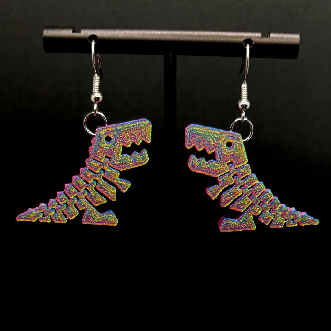 3D Printed Articulated T-rex Dinosaur Earrings, Nickel Free Jewelry ...
