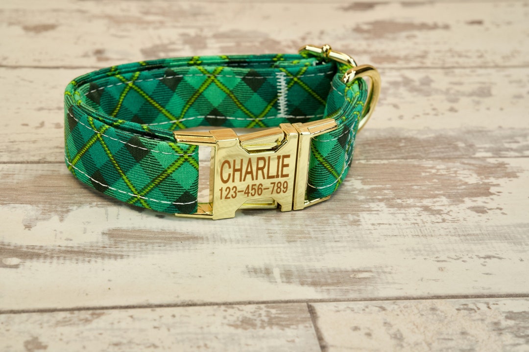 St Patricks Day Green Plaid Dog or Cat Collar & Leash W/ Metal Buckle ...