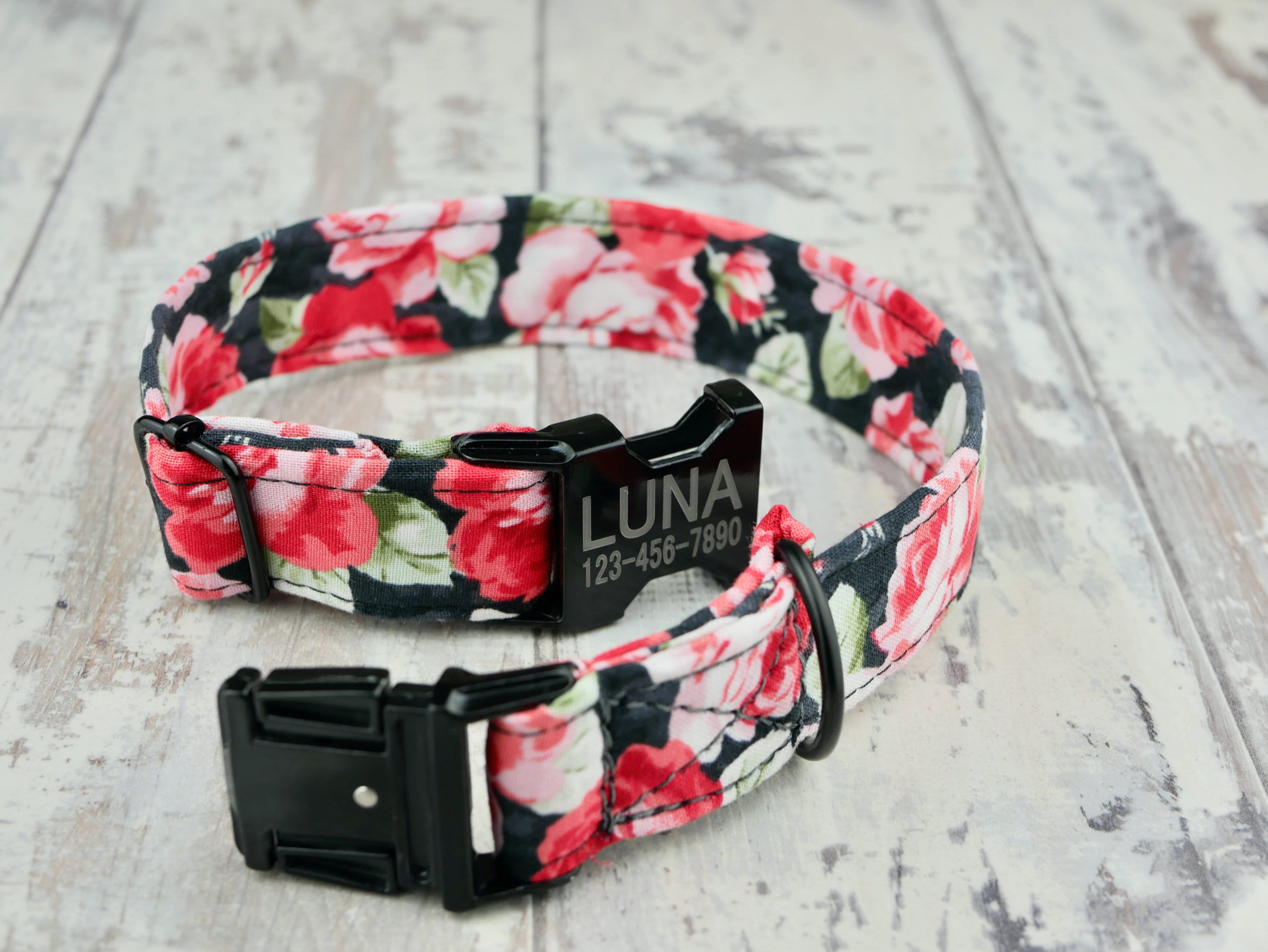 Rose Floral Personalized Dog Collar Laser Engraved Metal | Etsy