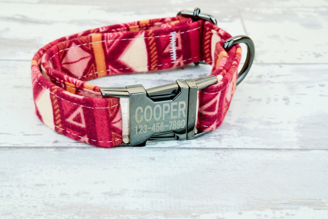 Personalized Boho Dog Collar, Laser Engraved Metal Buckle, Quick ...