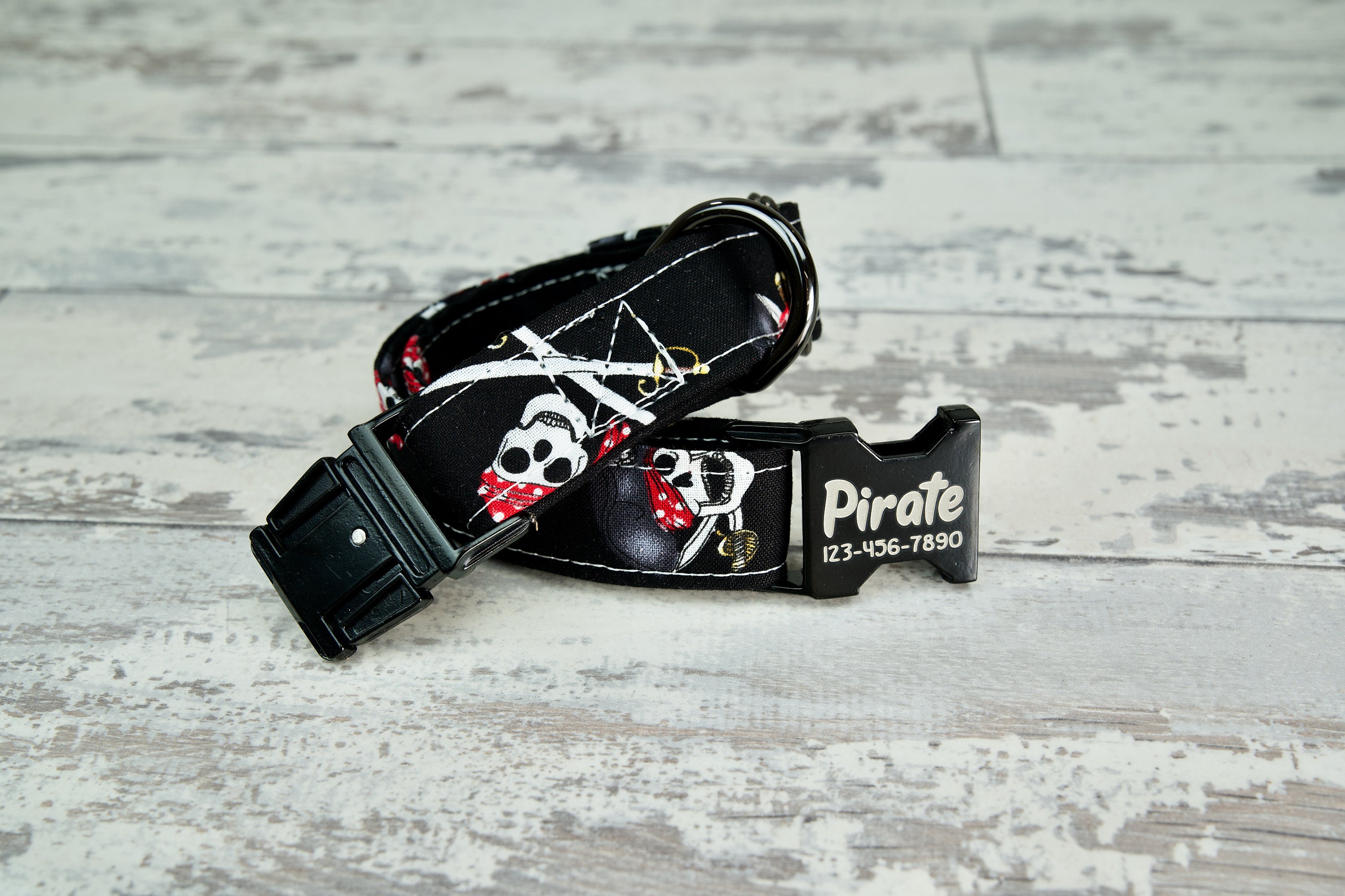 Pirate Style Dog Collar W/ Metal Buckle, HAND MADE , Custom Engraved ...