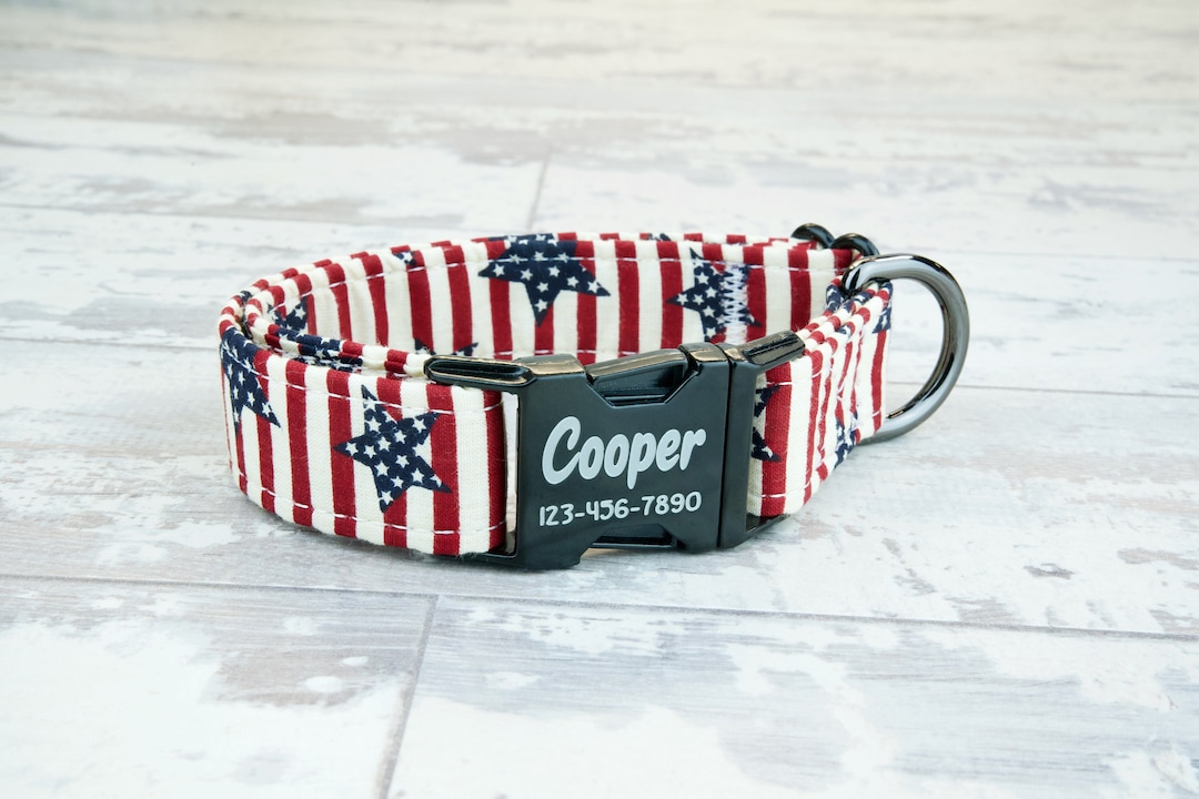 American Flag Style Dog Collar W/ Metal Buckle, HAND MADE , Custom ...