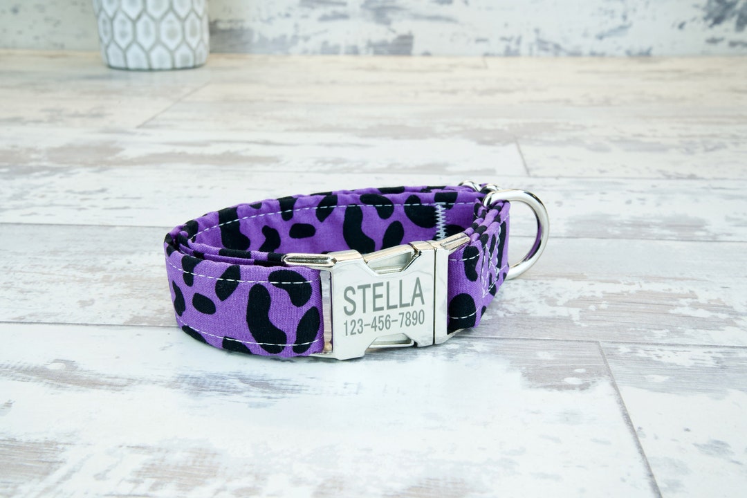 Purple Cheetah Dog Collar W/ Metal Buckle or Plastic, HAND MADE ...