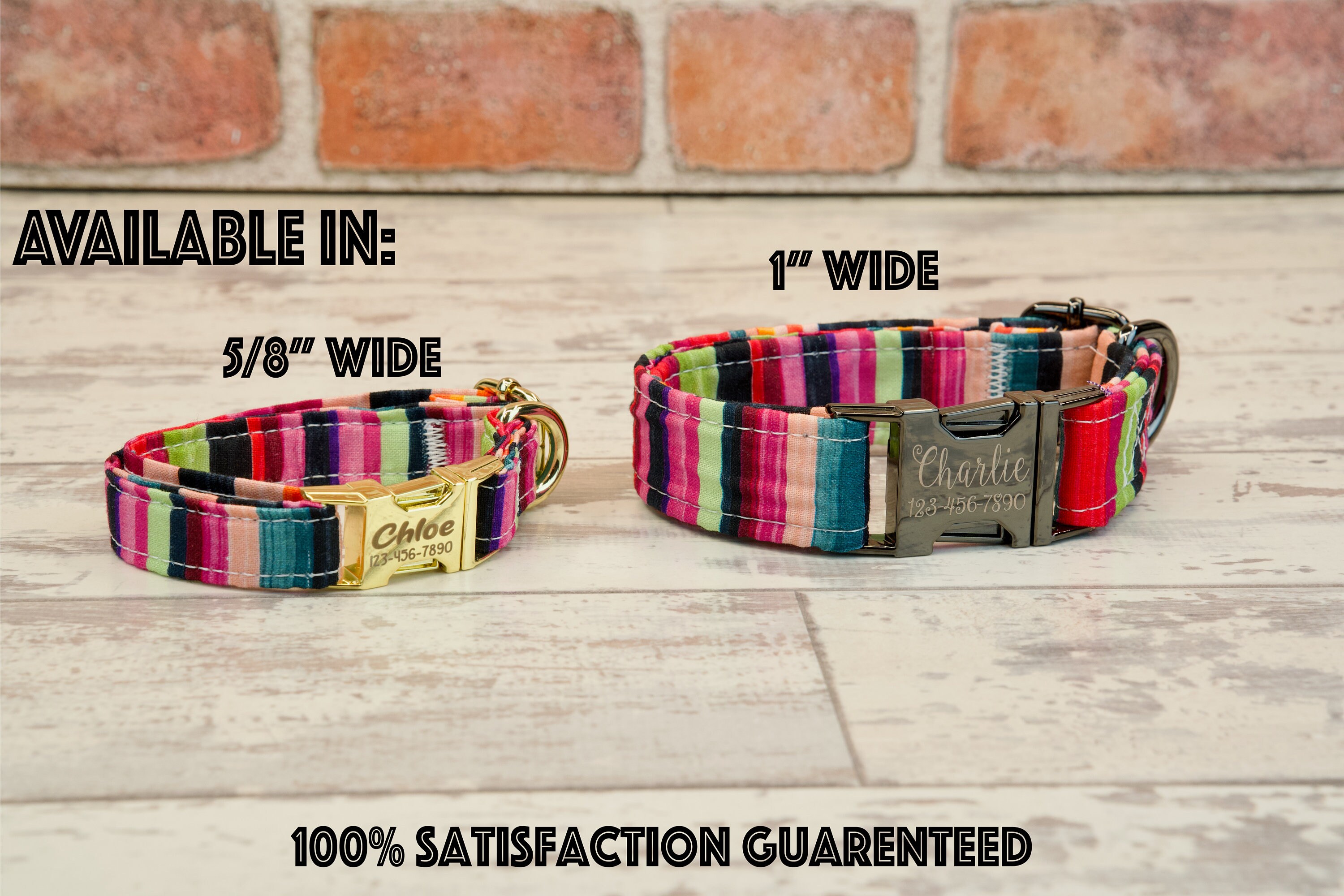 Personalized Colorful Stripes Dog Collar, Laser Engraved Metal Buckle ...