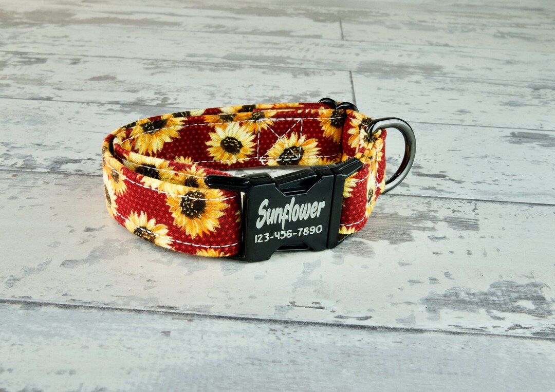 Red Sunflower Floral Dog Collar W/ Metal Buckle, HAND MADE , Custom ...
