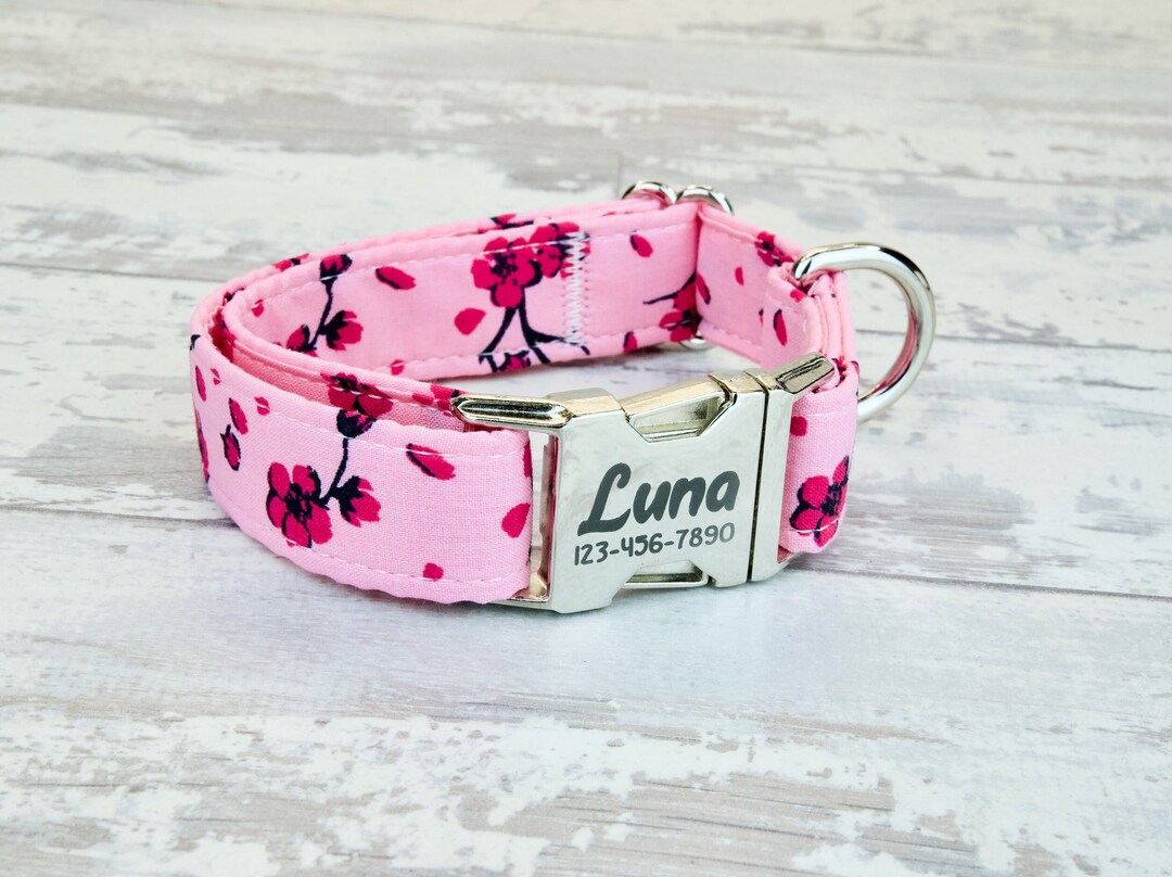 Cherry Blossoms Floral Dog Collar W/ Metal Buckle or Plastic, HAND MADE ...