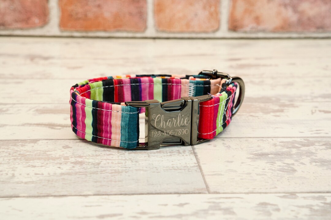 Personalized Colorful Stripes Dog Collar, Laser Engraved Metal Buckle ...