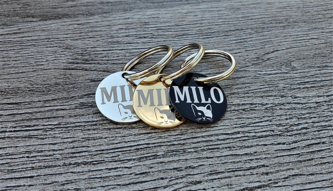 Personalized Cat ID Tag, Stainless Steel, 25 Mm, Black/ Silver /gold - Etsy