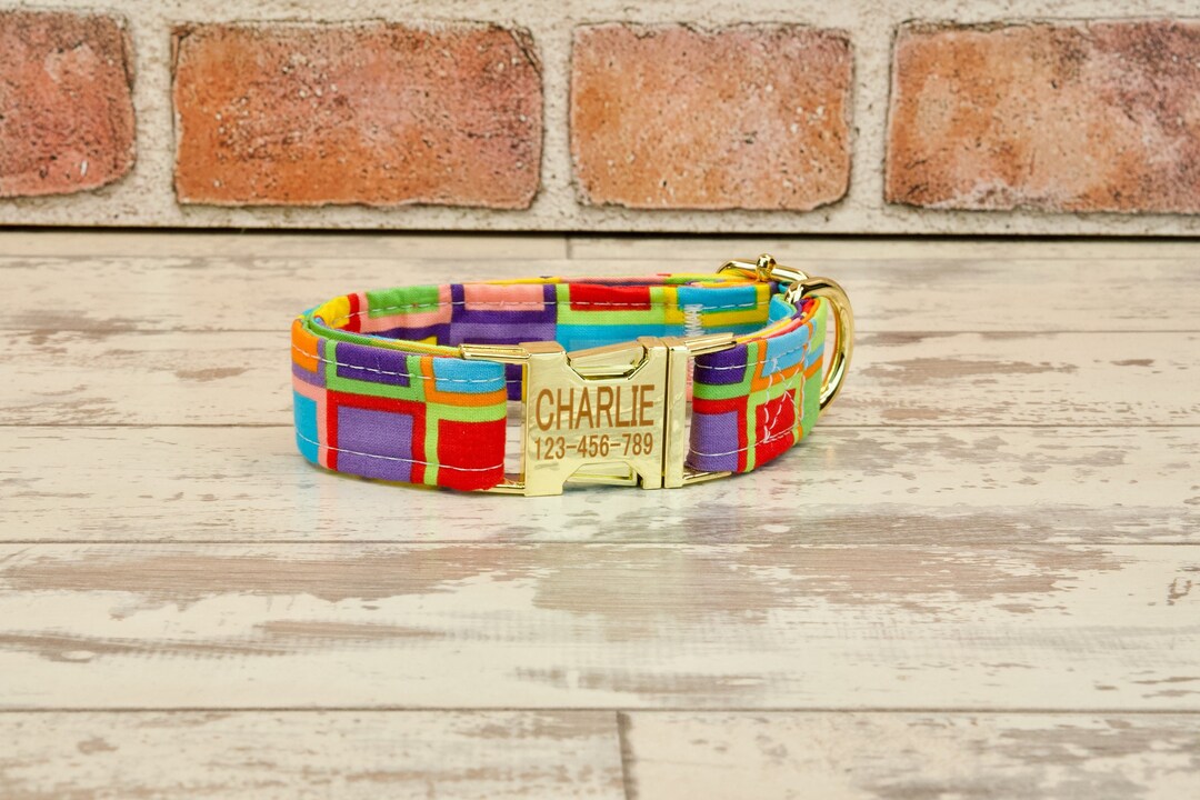 Colorful Boxes Dog or Cat Collar & Leash W/ Metal Buckle or Plastic ...