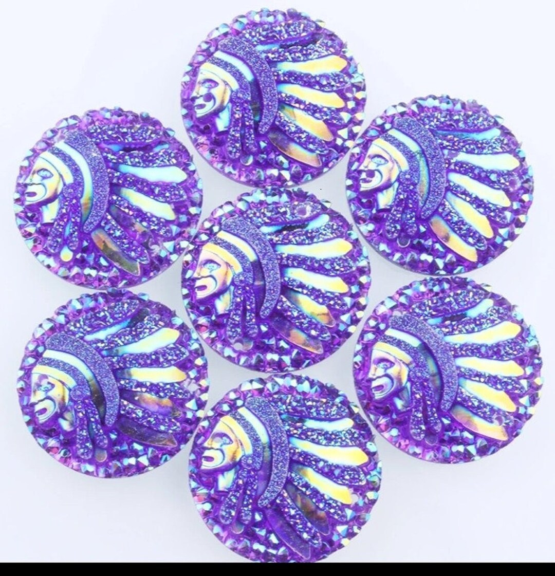 Pair of 25mm Round Indian Head Cabs/resin Beading Centerpieces/beading ...