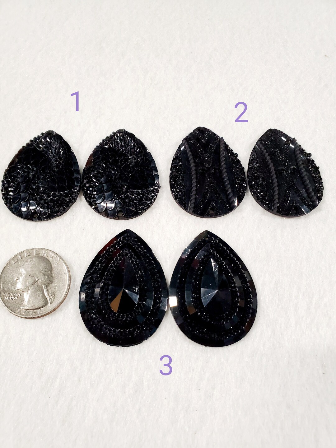 Pair of Resin Black Cabs/acrylic Centers/ Cabochons/beading ...