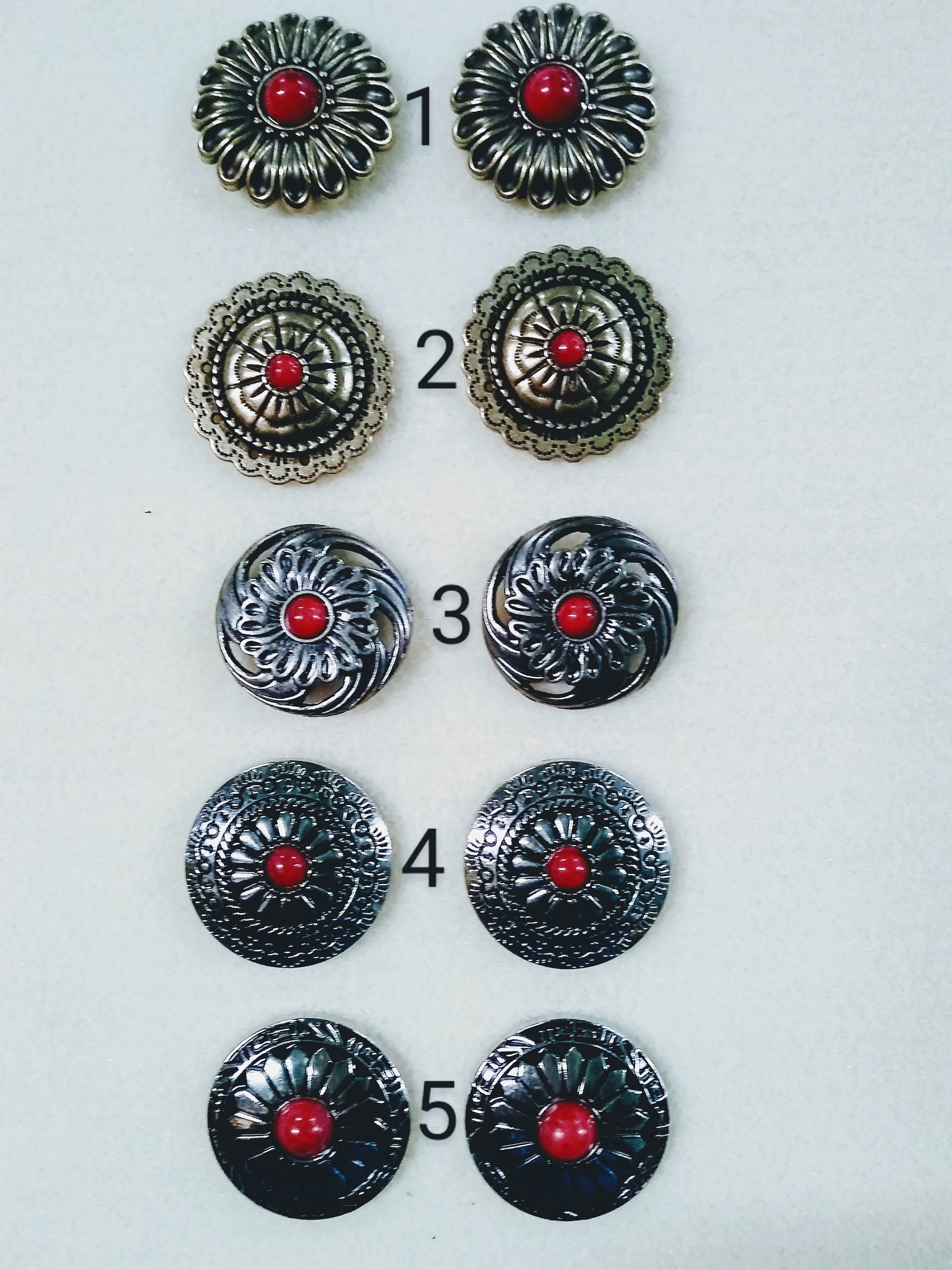Beautiful Round 25 Mm Conchos With Red Turquoise Stone Center ...