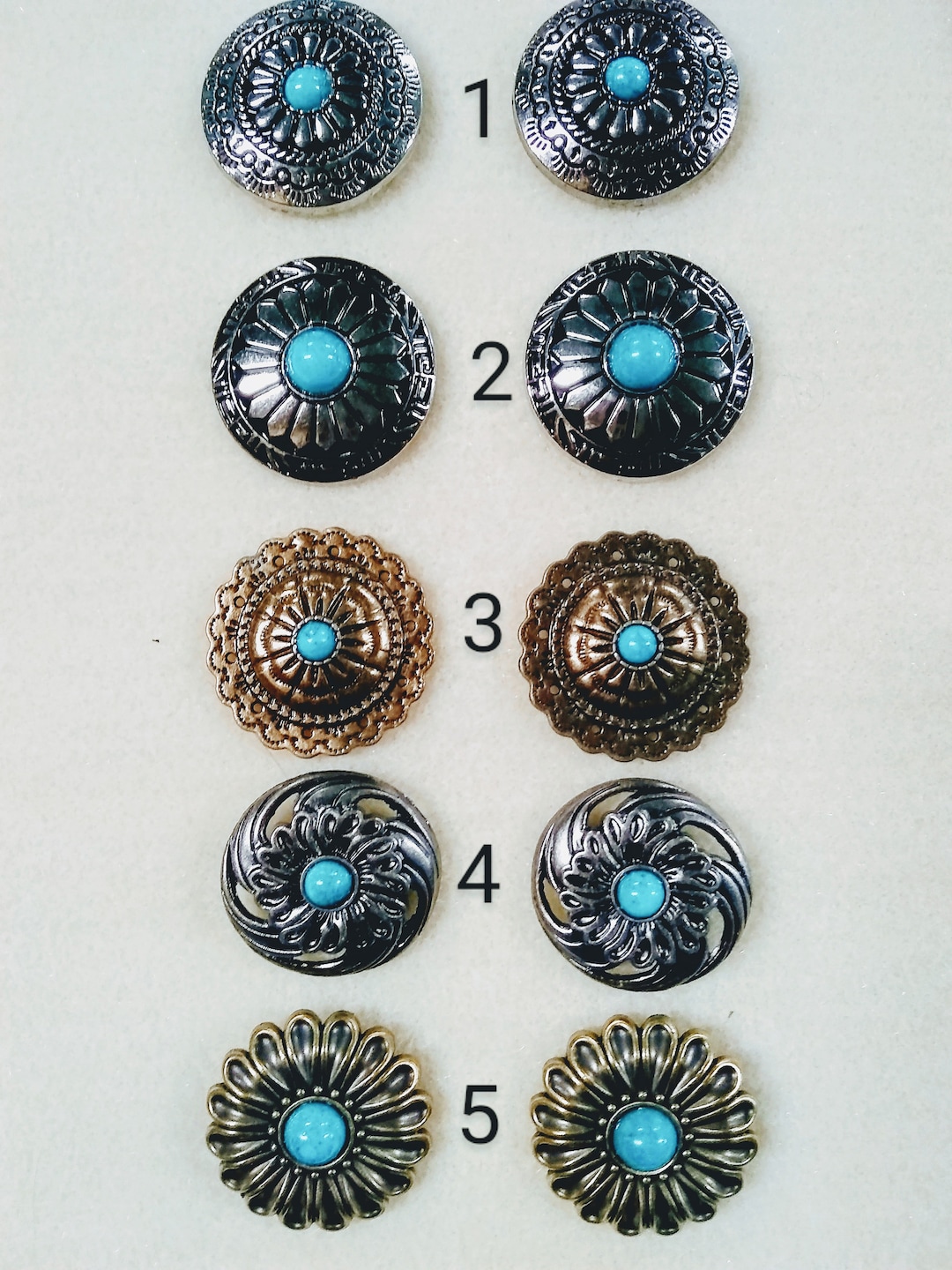 Beautiful Round Metal Concho With Blue Turquoise Center/beading ...
