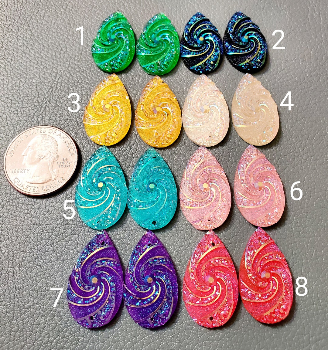 Beautiful Pair of 18mm Teardrop Swirl Cabochons, Resin Centers, Beading ...