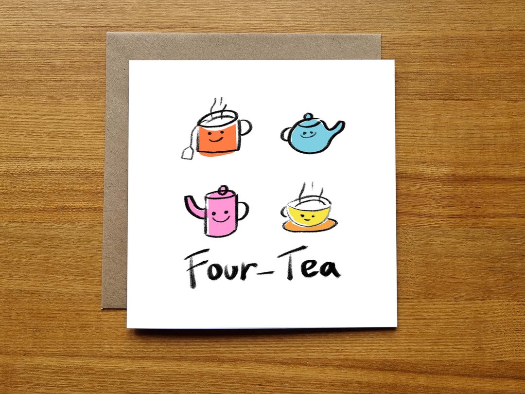 40th Birthday Card - Funny Pun Card - "four-tea" - Tea Drinker's ...