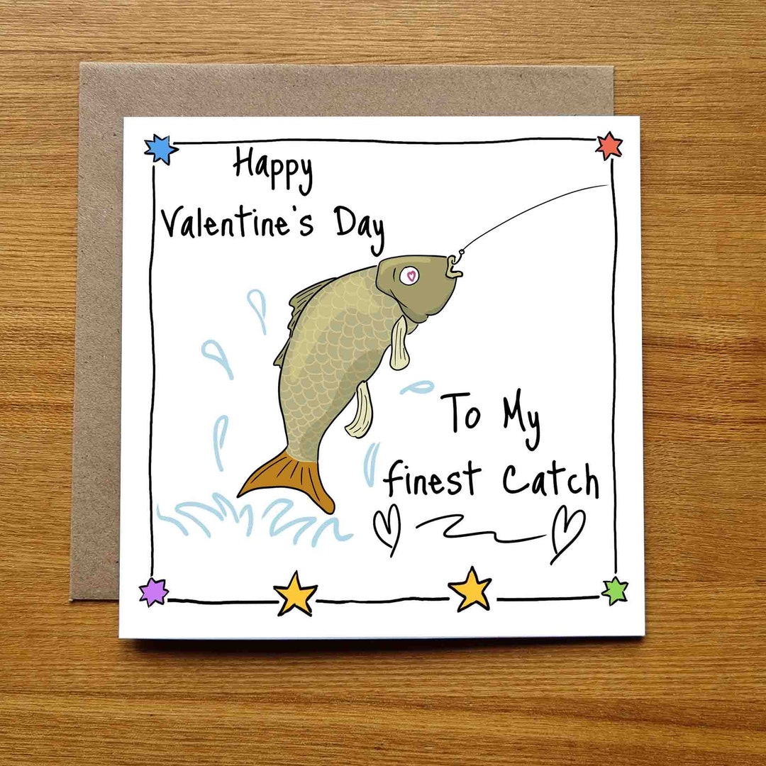 Fishing Valentine's Card Funny Cute Etc - Etsy UK